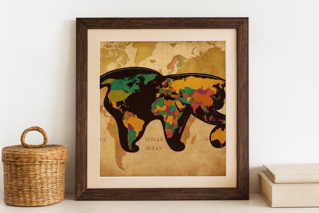 Vintage World Map Cat Art Print, Cat Silhouette World Map Poster ...