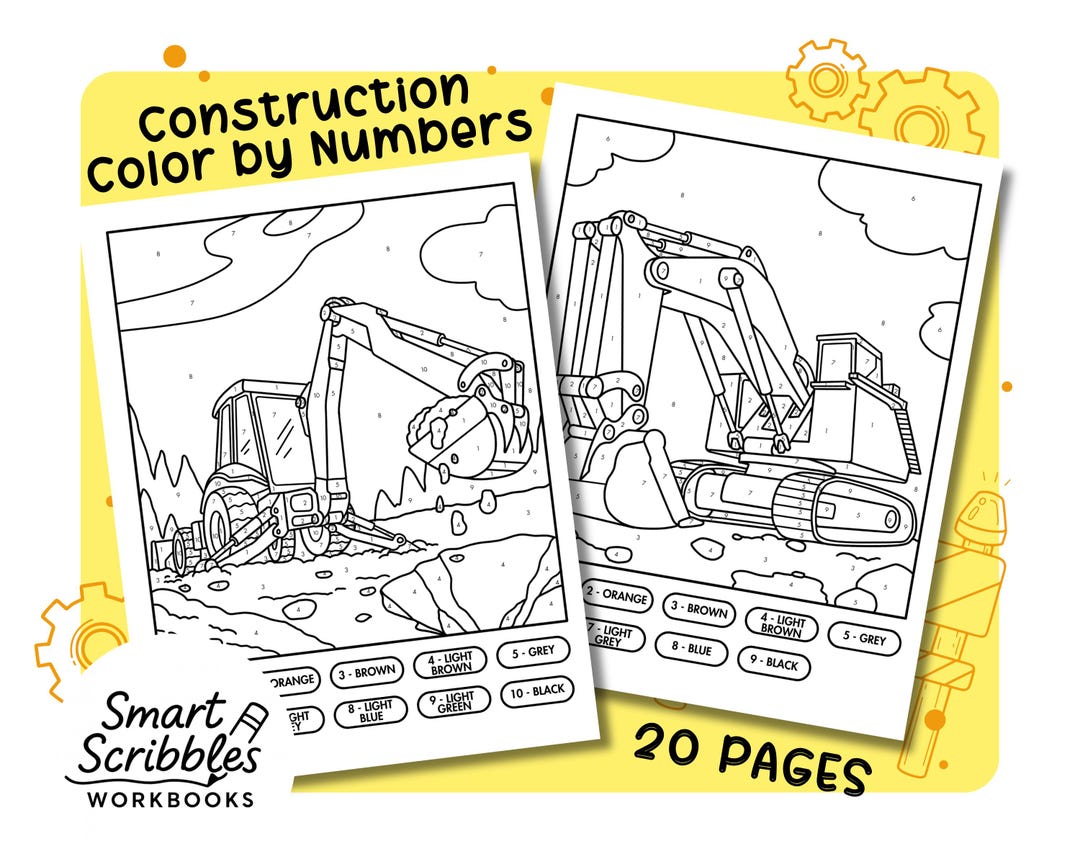 Construction Vehicle Color by Numbers for Kids | Printable PDF - Etsy