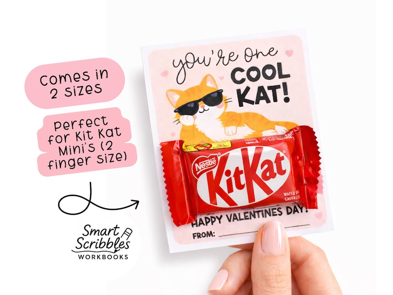 Kit Cat Valentines Day Card Printable, Kids Valentines Classroom ...