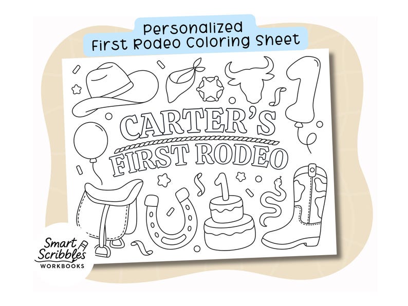 Editable First Rodeo Coloring Sheet | Cowboy Birthday Party Placemat ...