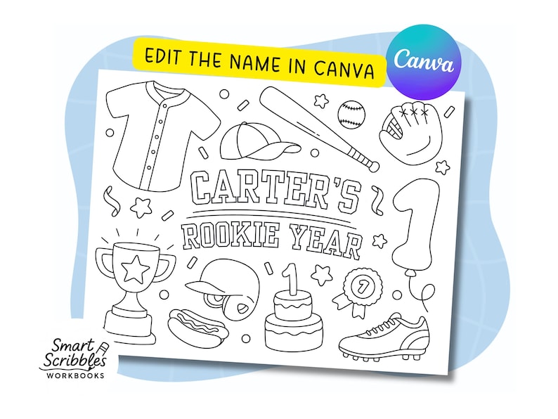 Personalized Rookie Year Coloring Page | Baseball 1st Birthday Coloring ...