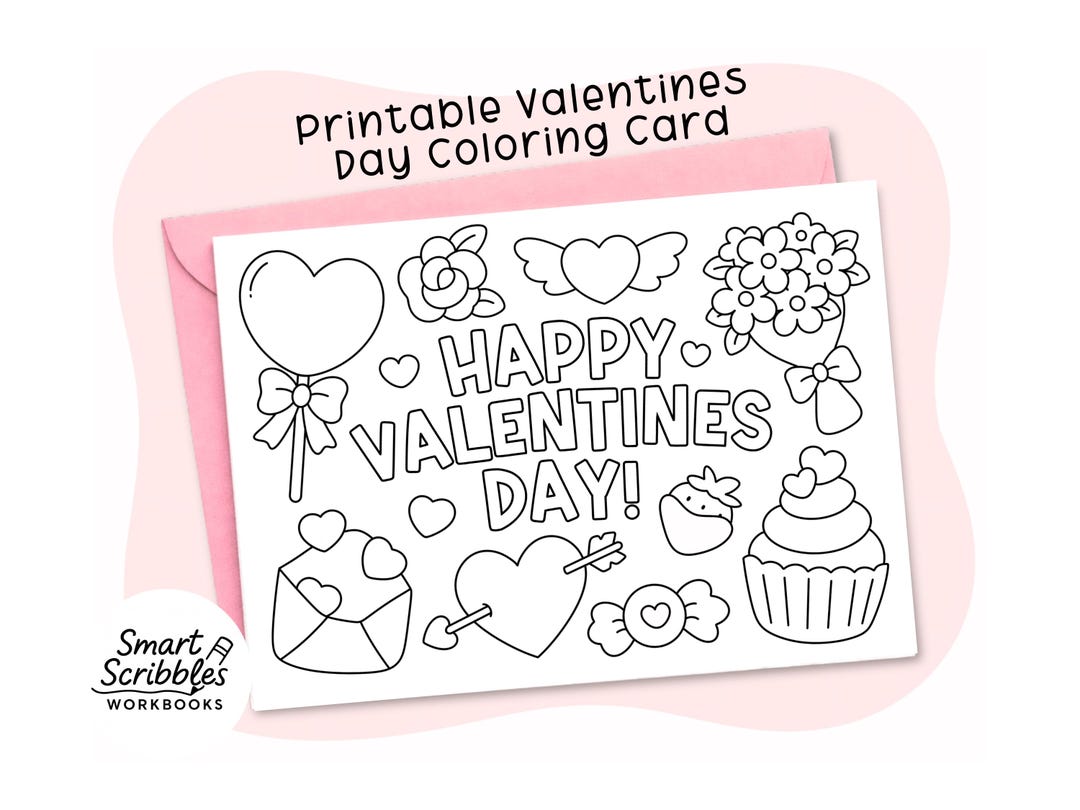 Kids Coloring Valentine's Day Card | Valentines Day DIY Card Printable ...