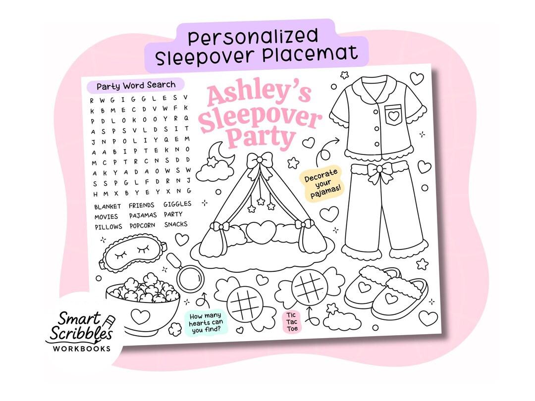 Girls Sleepover Activity Sheet | PJ Party Coloring Page (editable Canva ...