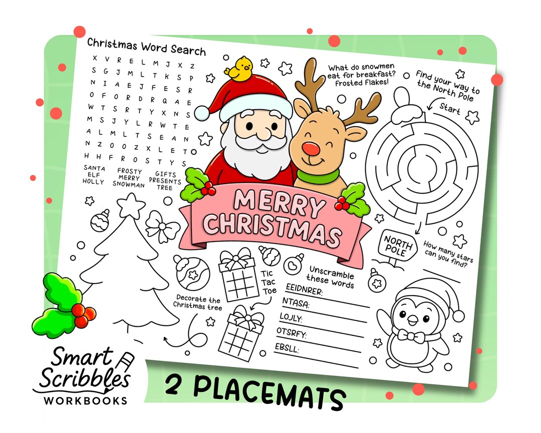 Christmas Activity Placemat for Kids, Christmas Coloring Pages ...