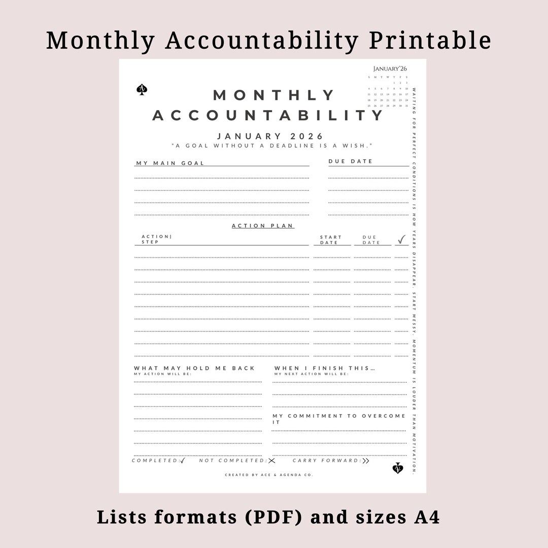 Monthly Accountability Planner 2026 | Goal & Action Planner | Dated ...