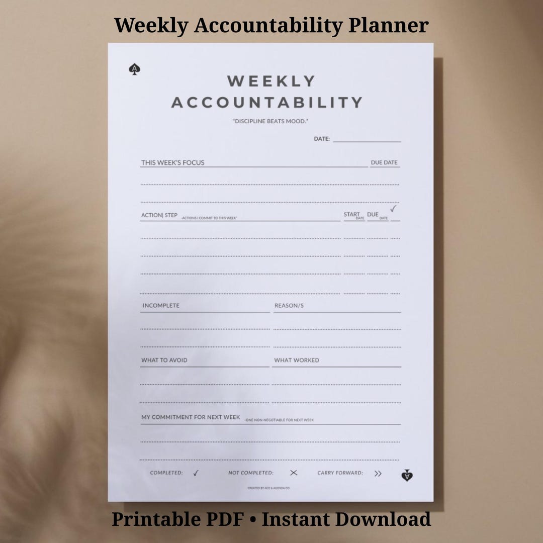Weekly Accountability Planner Printable – No Time Blocking | Focus ...