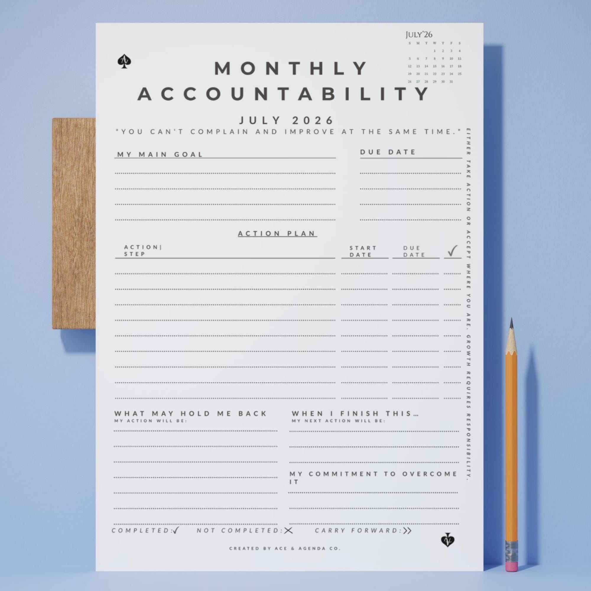 Monthly Accountability Planner 2026 | Goal & Action Planner | Dated ...