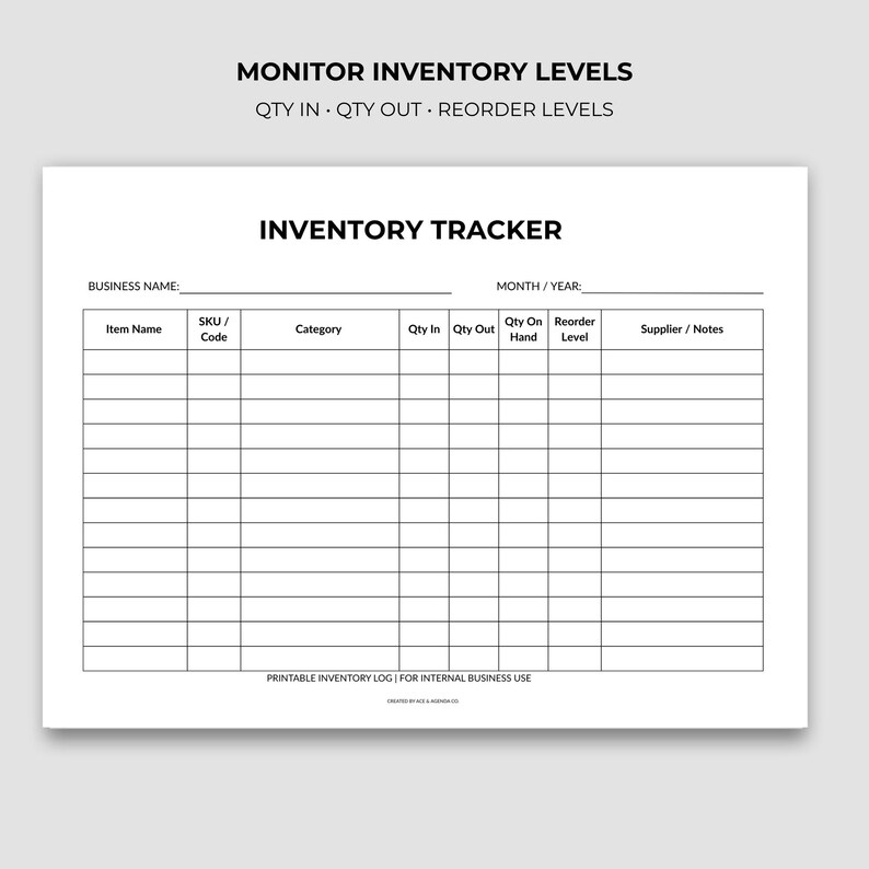 Inventory Tracker Printable | Stock Log PDF | Small Business Inventory ...