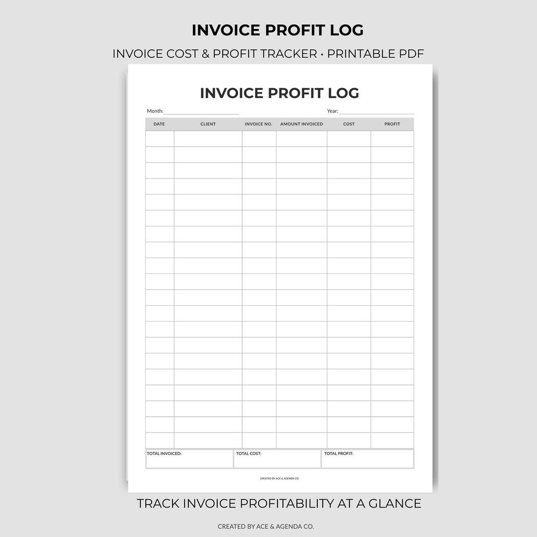 Invoice Profit Tracker Printable | Small Business, Freelancer (PDF File ...