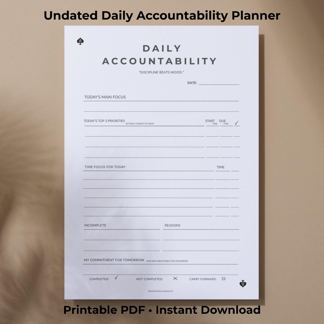 Daily Accountability Planner Printable for Procrastination & Focus ...