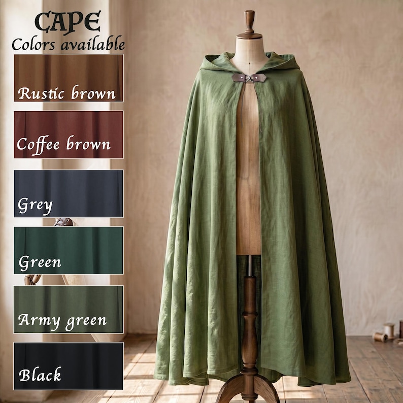Medieval Men Costume: Hooded Cape Cloak + Lace-up Tunic + Pants ...