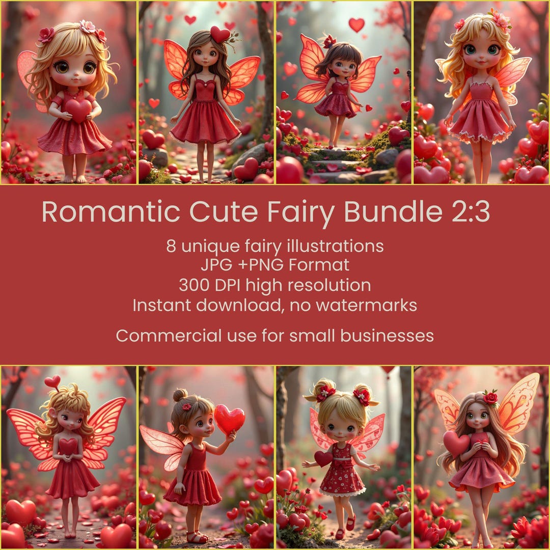 Valentine Fairy Clipart Bundle – Romantic Illustrations (commercial Use ...