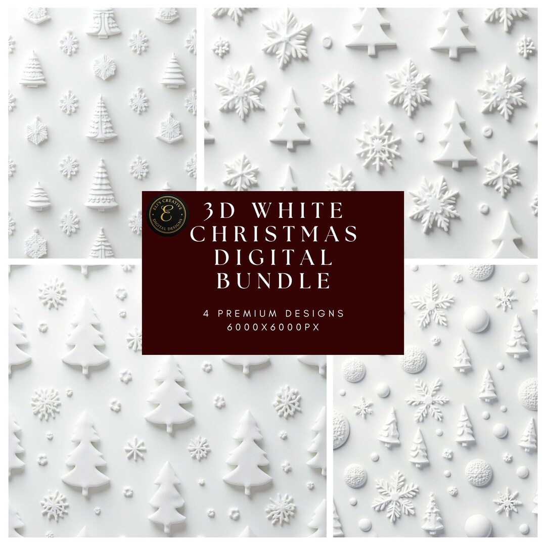 3D Embossed White Christmas Digital Paper | Festive Winter Designs ...