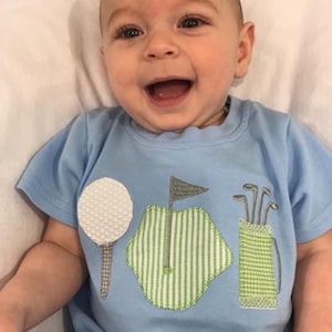 Cute Baby Blue Golf Romper Featuring Precious Golfing Trio Applique ...