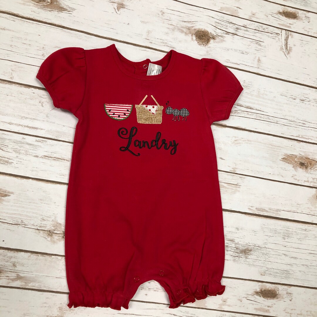 Cute Girly Red Ruffled Spring and Summer Picnic Trio Romper. - Etsy