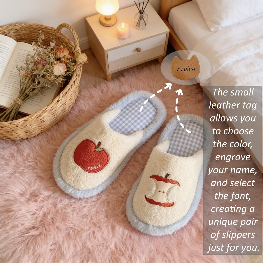 Personalized Cute Apple Slippers, Custom Name Cozy Winter House ...