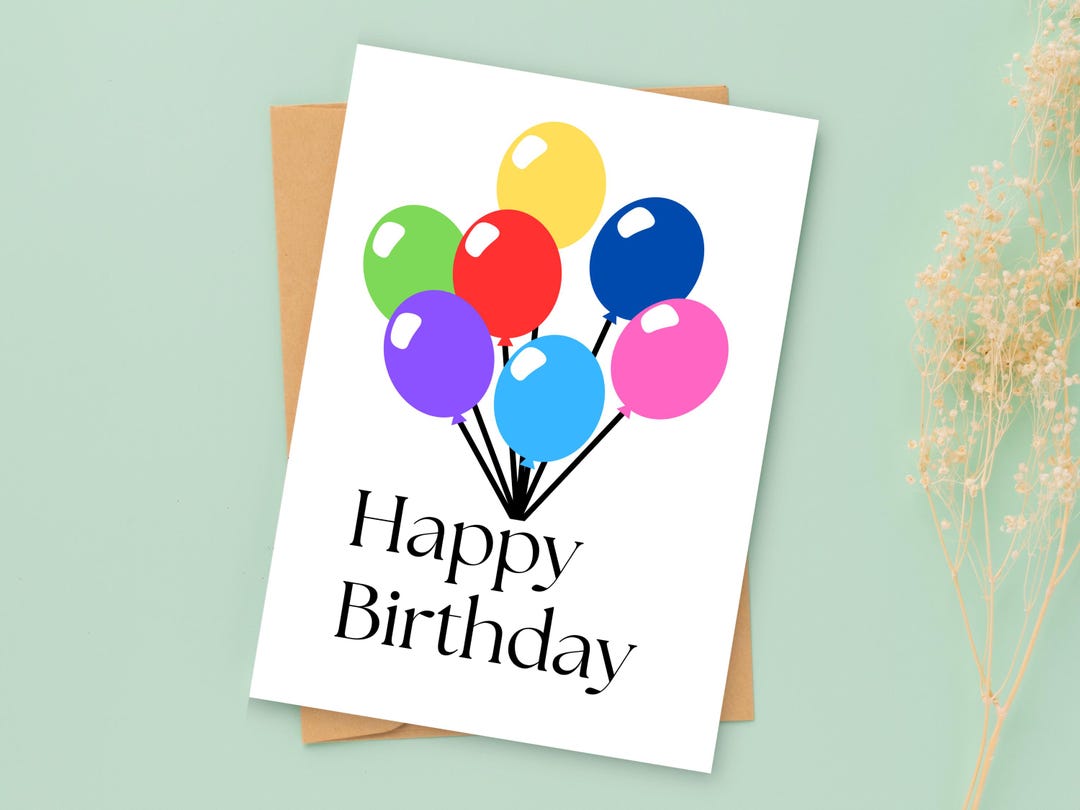 Happy Birthday Card, Balloon Birthday Cards, Simple B-day Greetings, - Etsy
