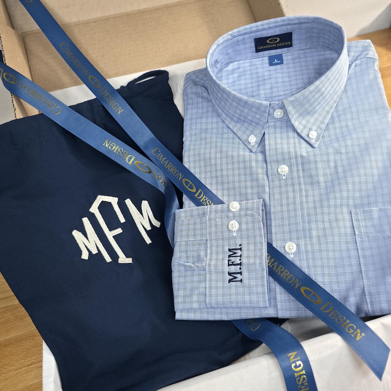 Personalized Embroidered Plaid Pattern Shirt for Men, Cuff Initials ...