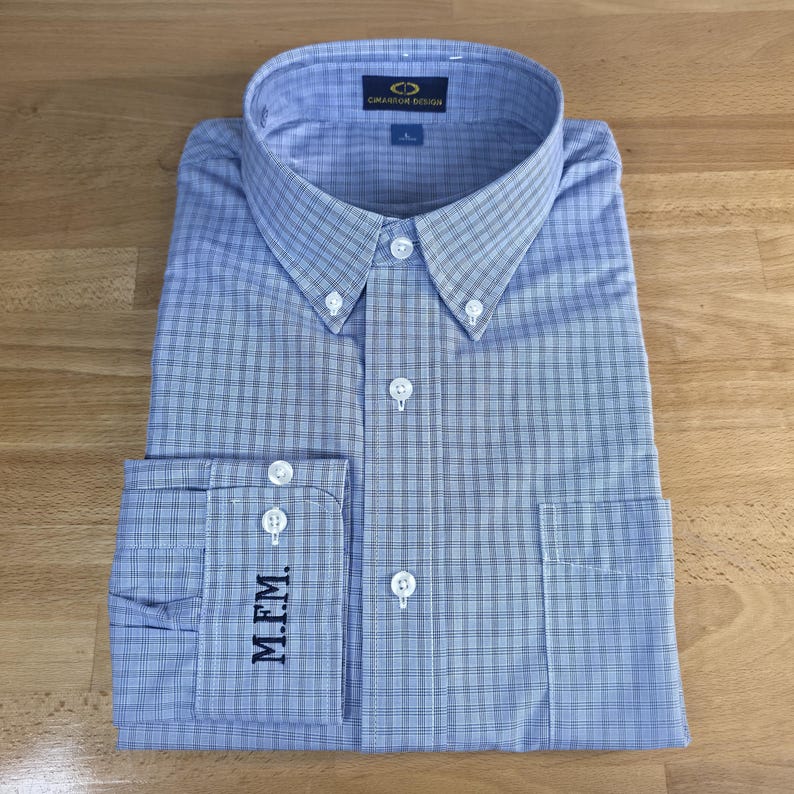 Personalized Embroidered Plaid Pattern Shirt for Men, Cuff Initials ...
