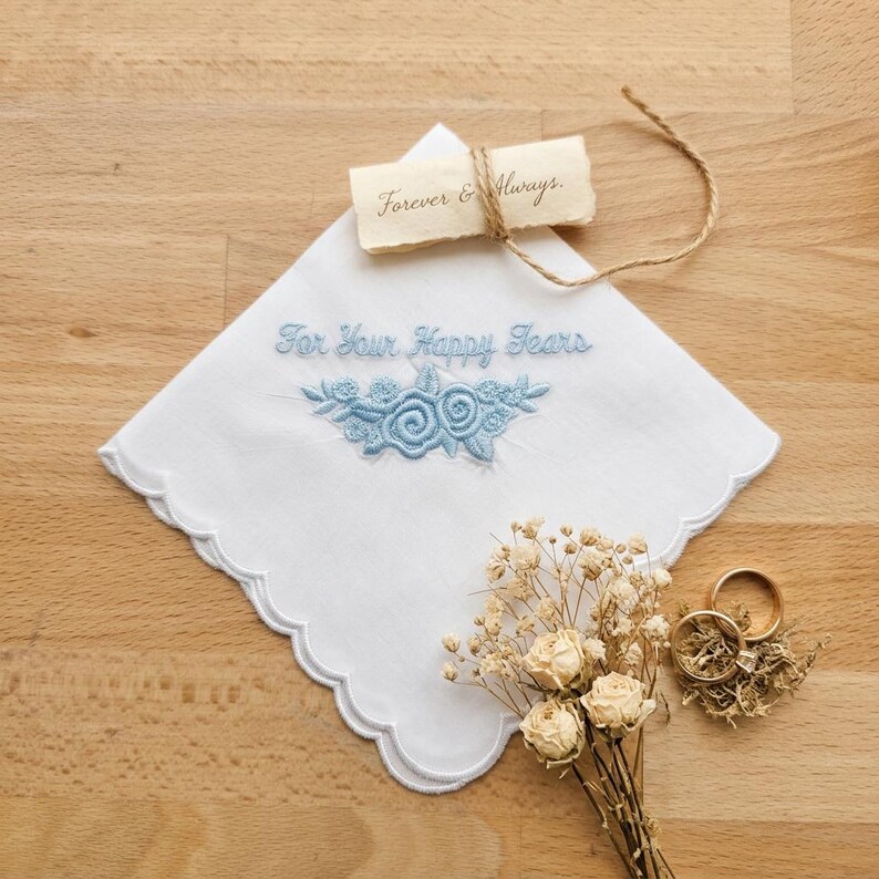 Happy Tears Personalized Bridal Handkerchief, Scalloped Edge Wedding ...