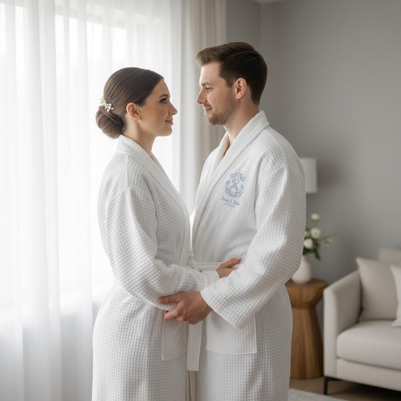 Personalized Cotton Robes for Couples, Set of 2 Custom Monogrammed ...
