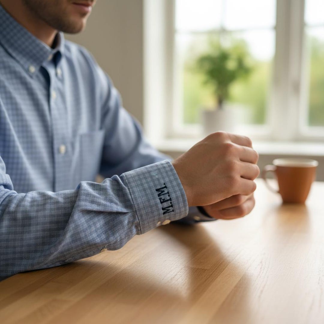 Personalized Embroidered Plaid Pattern Shirt for Men, Cuff Initials ...