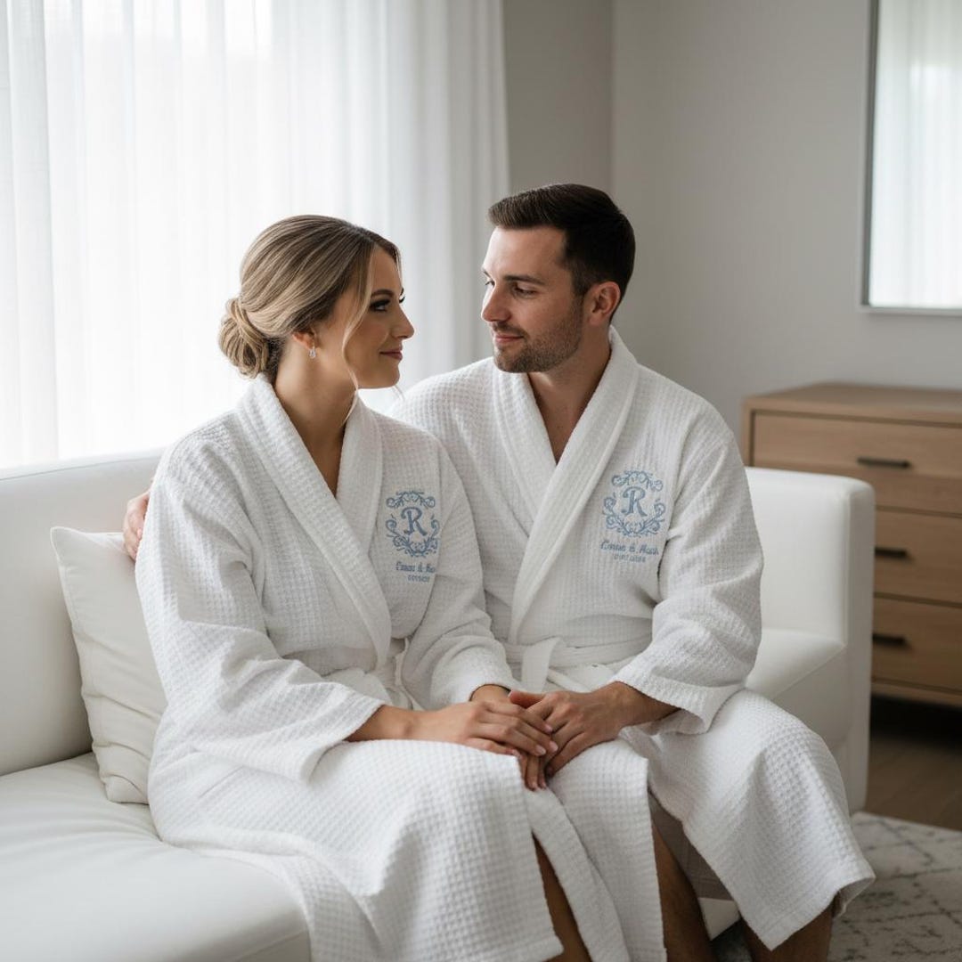 Personalized Cotton Robes for Couples, Set of 2 Custom Monogrammed ...