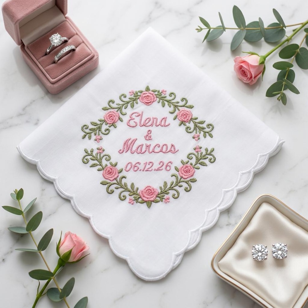 Personalized Wedding Handkerchief, Embroidered Floral Bridal Hankie ...