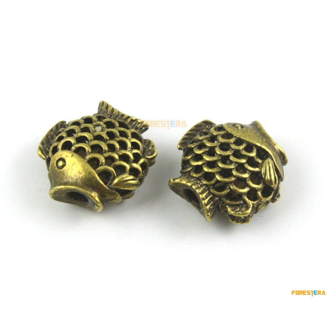 6pcs Antique Brass Fish Bracelet Bead Fish Chain Bead Fish Bead 18x17mm ...