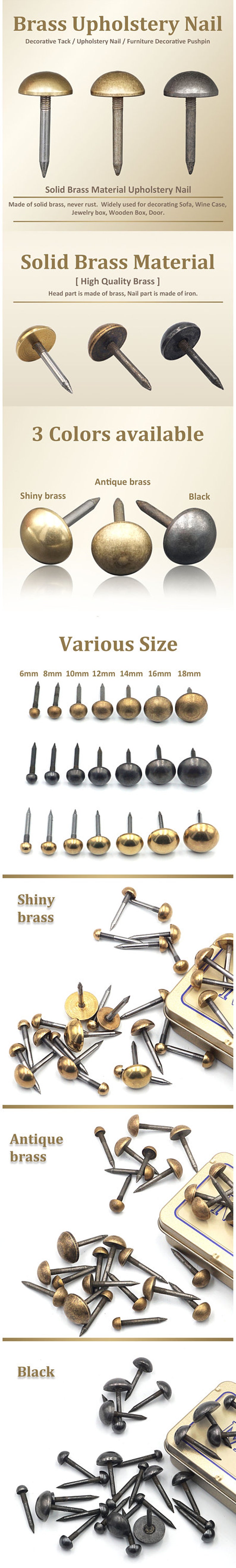 Solid Brass Upholstery Tack Decorative Nail Antique Brass Color Jewelry ...
