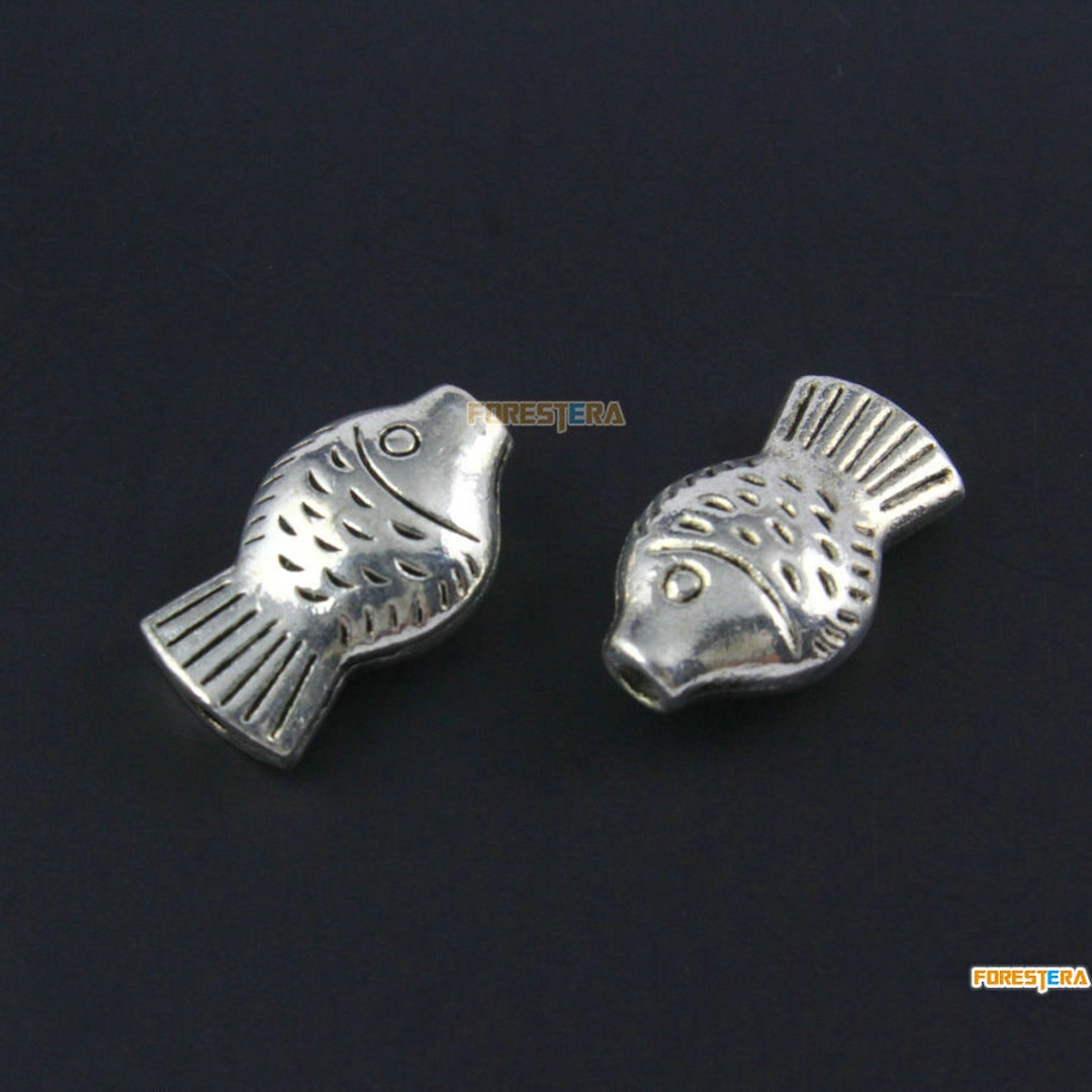 50pcs Antique Silver Fish Bracelet Bead Fish Chain Bead Fish Bead ...