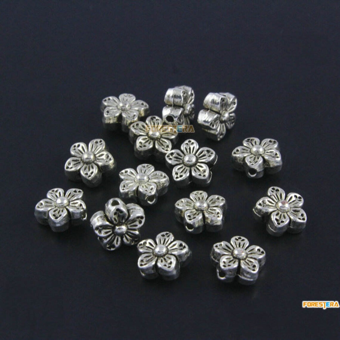 50pcs Antique Silver Flower Bead Flower Charm Flower Bracelet - Etsy