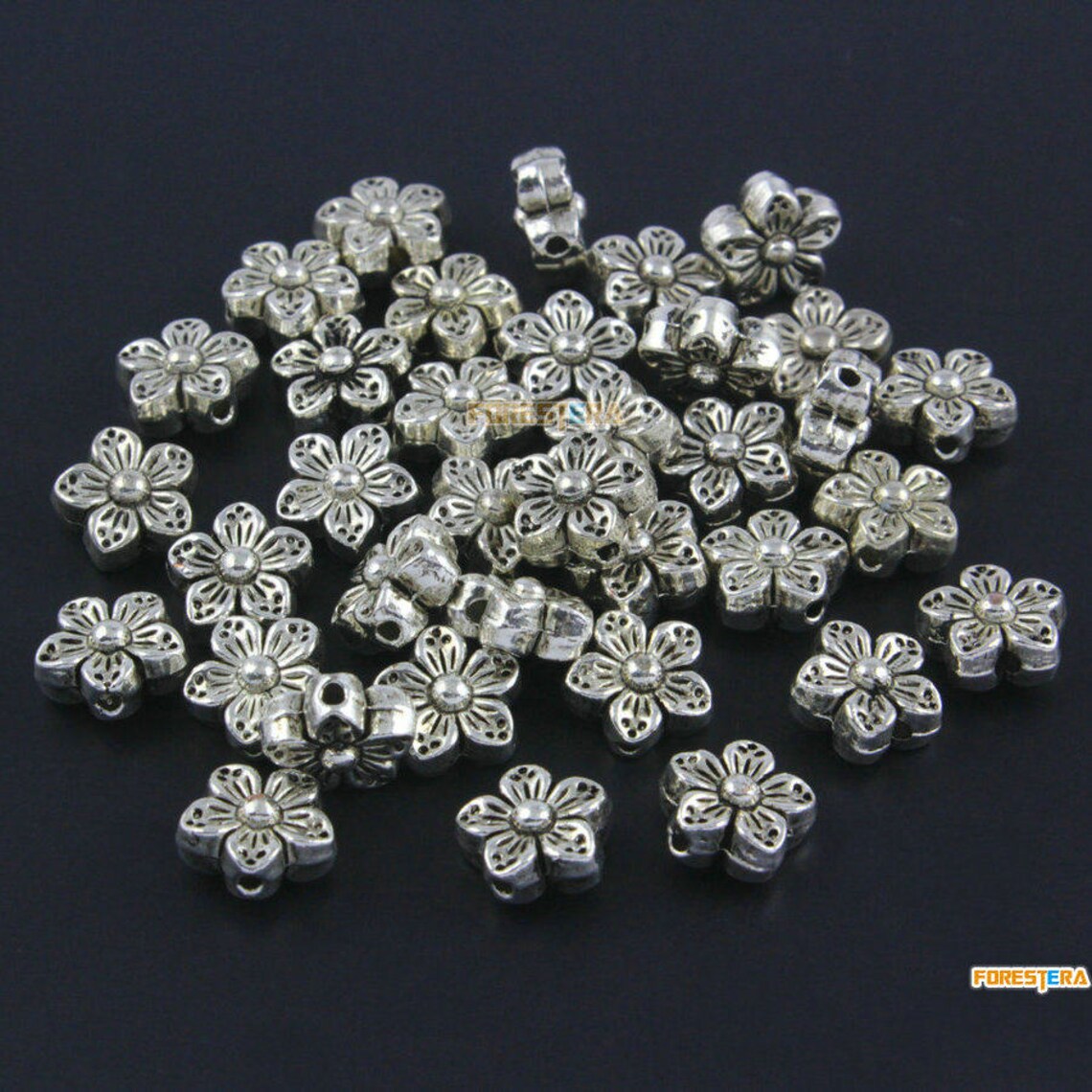50pcs Antique Silver Flower Bead Flower Charm Flower Bracelet - Etsy