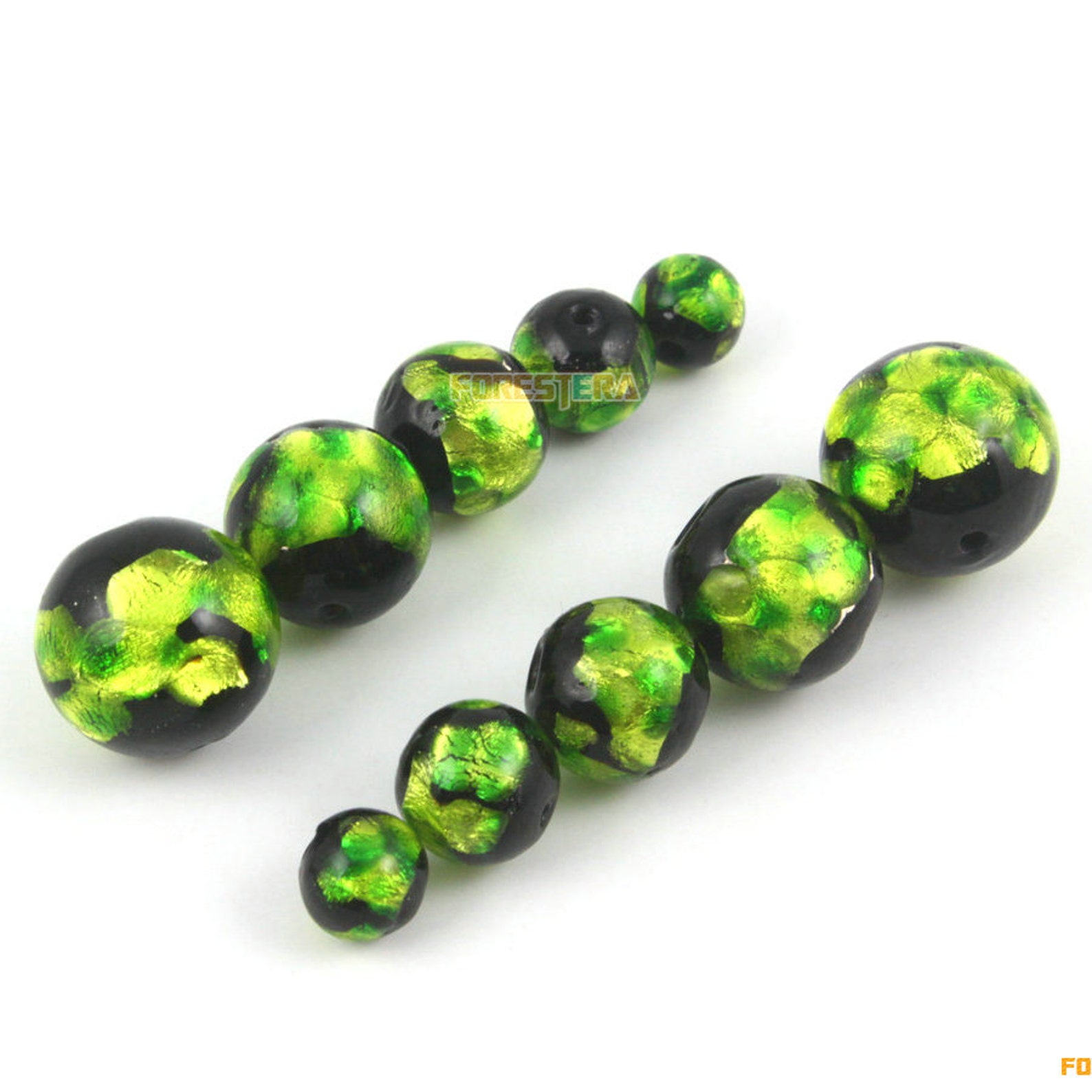 14mm Gold Foil Glass Bead Green Glass Bead for Jewelry | Etsy