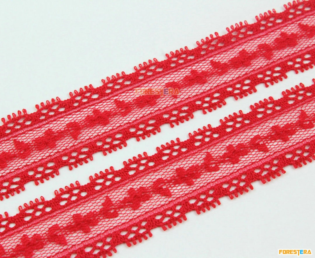 Terylene Lace Trim Red Floral Lace Ribbon Red Lace Trim 2.5cm Width ...