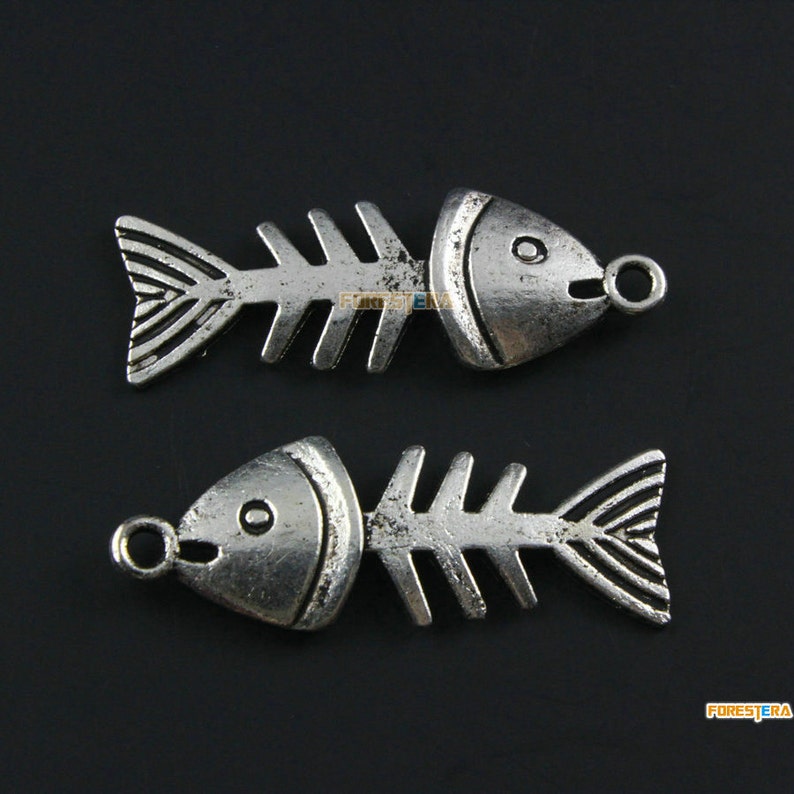 20pcs Antique Silver Fish Bone Charm Fish Bone Pendant 35x12mm - Etsy