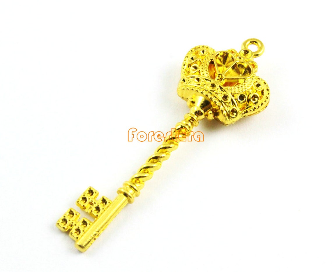 10pcs Gold Crown Key Charm Crown Key Pendant 59x20mm PND958 - Etsy