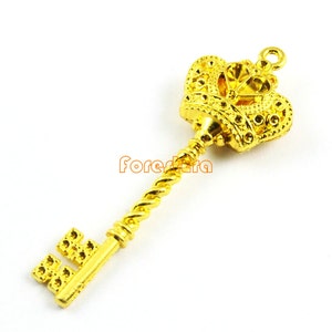 10pcs Gold Crown Key Charm Crown Key Pendant 59x20mm (PND958) - Etsy