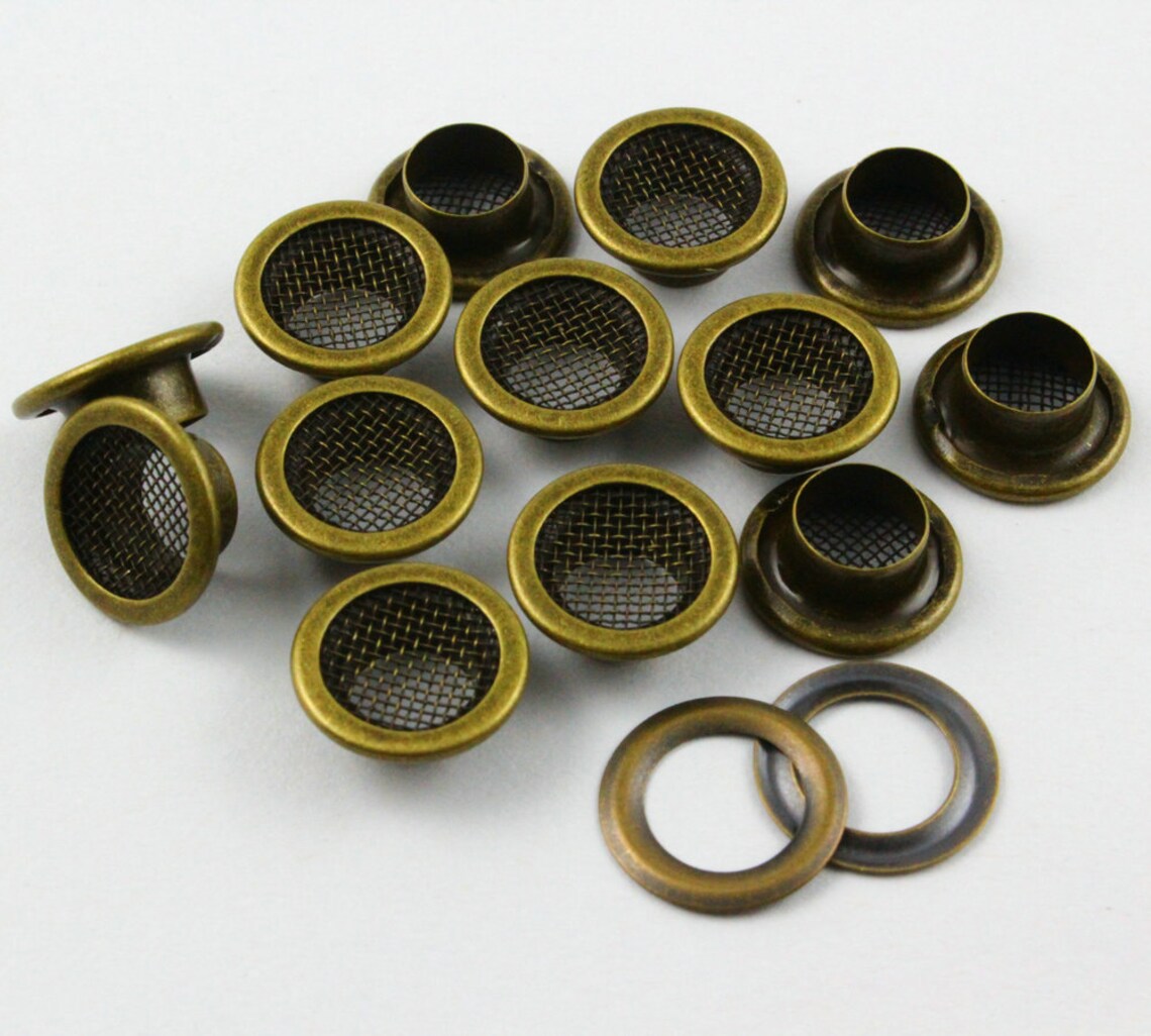 100pcs 12mm Antique Brass Mesh Grommet Eyelet - 12mm X 7mm X 5mm OD ...