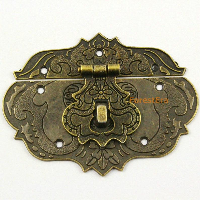 2pcs Antique Brass Jewelry Box Hasp Latch Lock 86*65mm With Screws ...