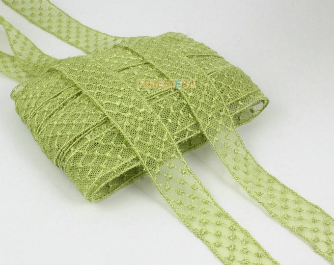 5 Yards Lime Green Lace Trim With Vanilla Ribbon Insert, Lace Trim ...