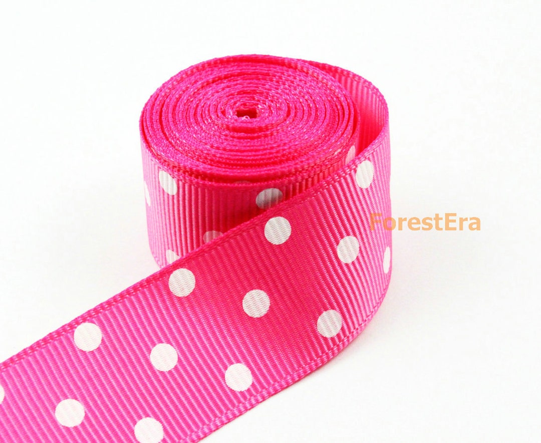 2 Yards 7/8 Inch Pink Polka Dot Printed Ribbon Hair Ribbon Grosgrain ...