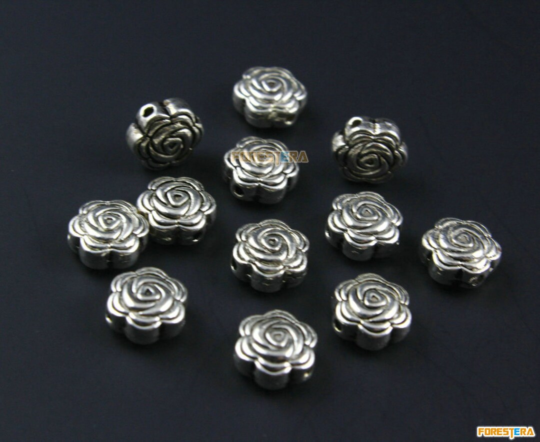 50pcs Antique Silver Rose Flower Bead Rose Charm Rose Flower Pendant ...