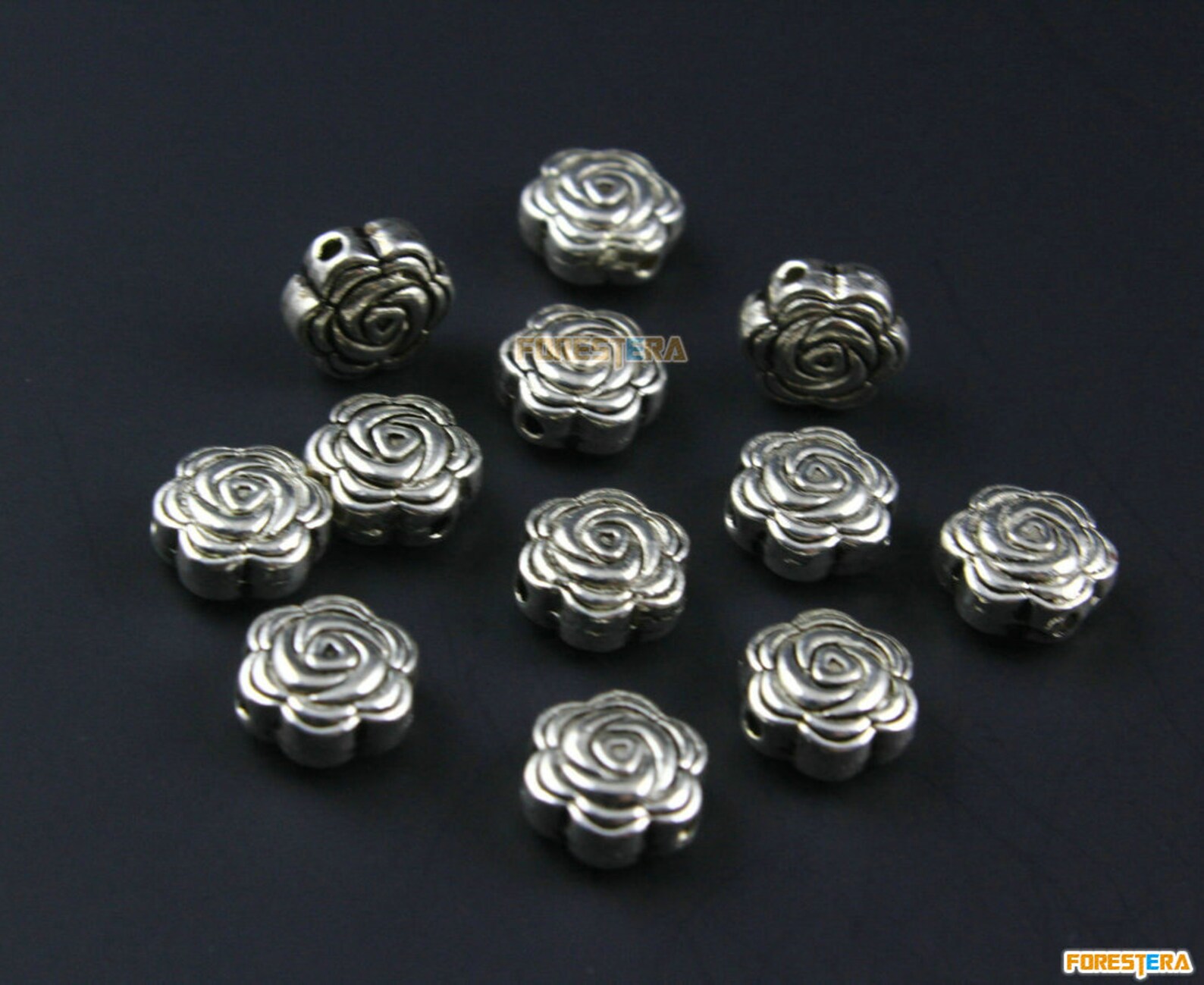 50Pcs Antique Silver Rose Flower Bead Rose Charm Rose Flower | Etsy