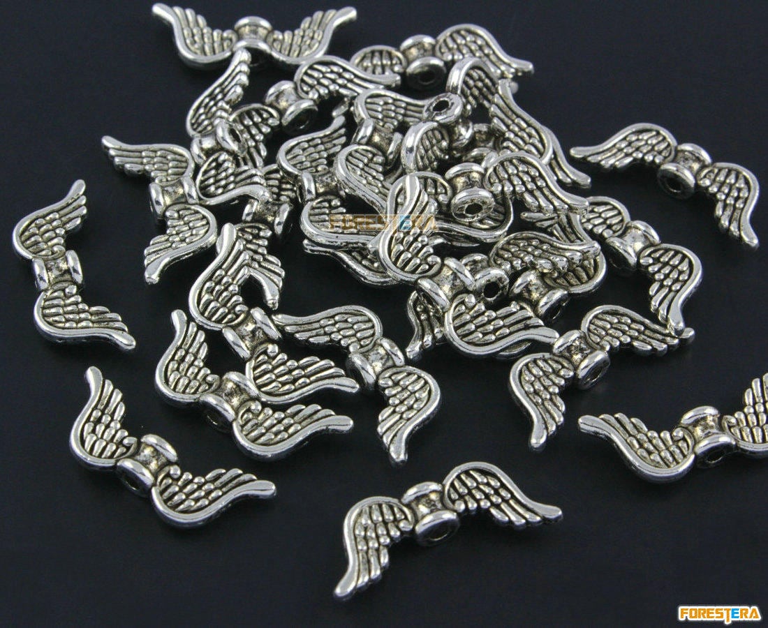 50pcs Antique Silver Wing Bead Wing Charm Wing Bracelet Bead Wing ...