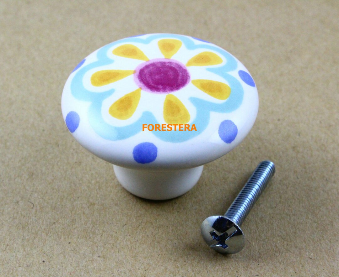 1pcs Yellow Flower Ceramic Dresser Handle Drawer Knob Pull Cabinet ...