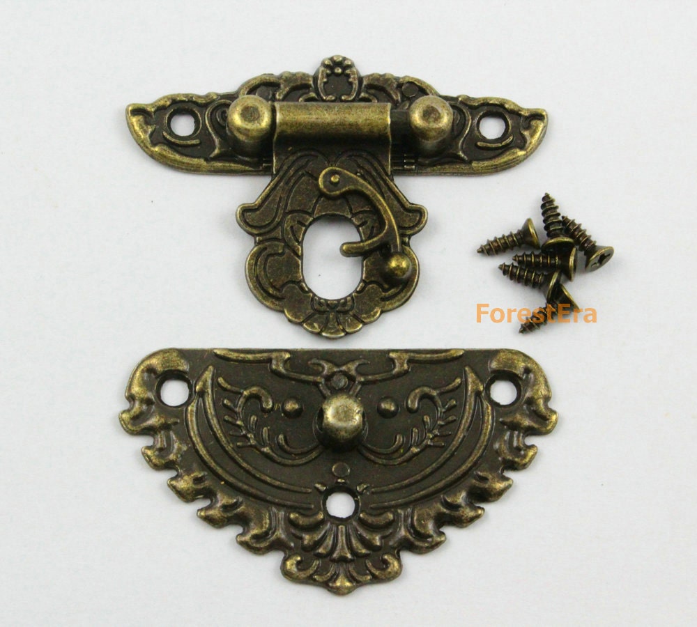 1pcs Antique Brass Jewelry Box Hasp Latch Lock 50x56mm With Screws ...