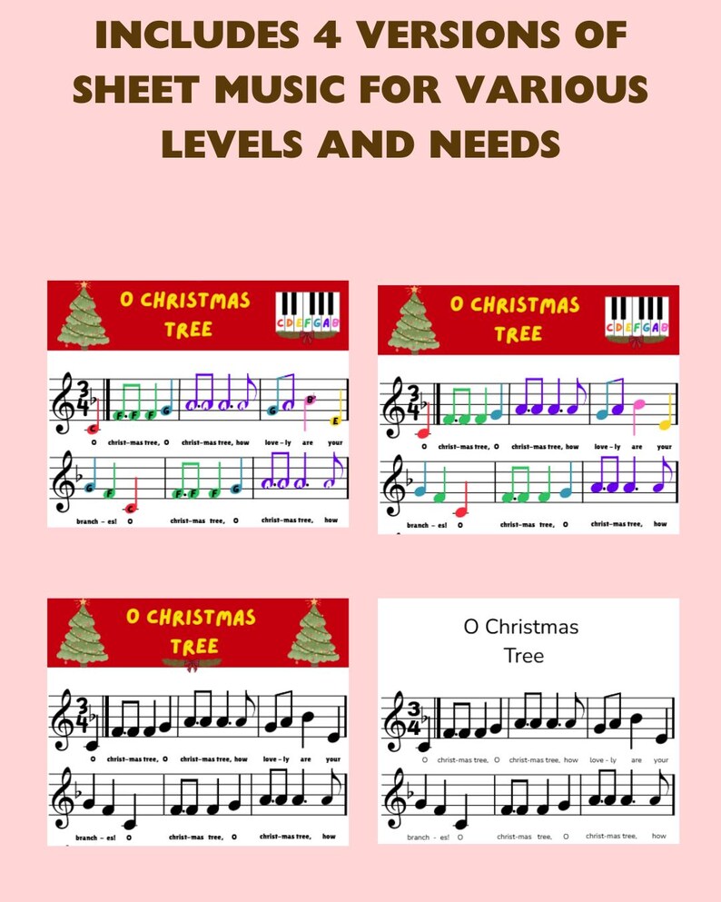 O Christmas Tree | Easy Piano Sheet Music With Letter Notes | Multiple ...
