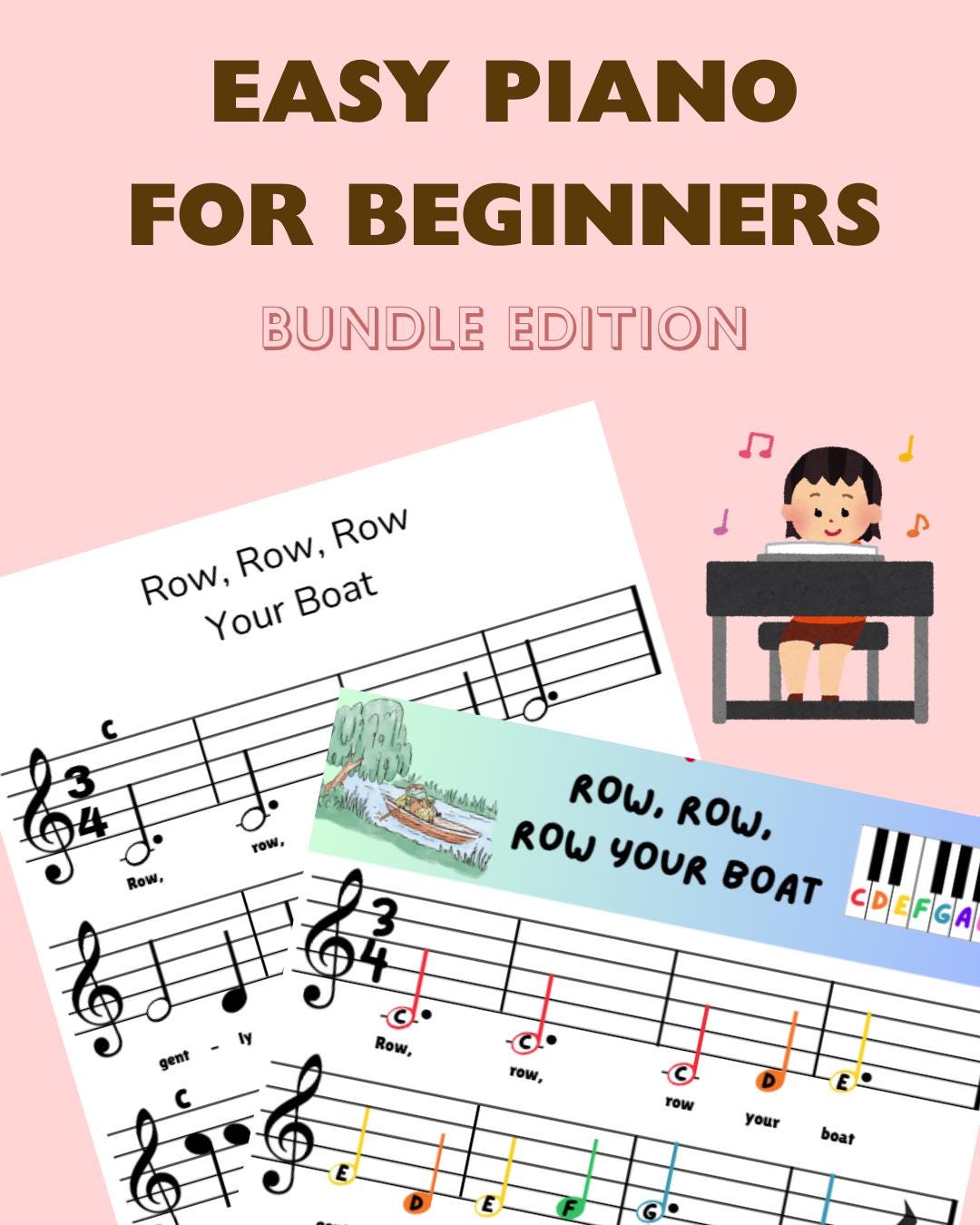 Row, Row, Row Your Boat | Easy Piano Sheet Music With Letter Notes ...