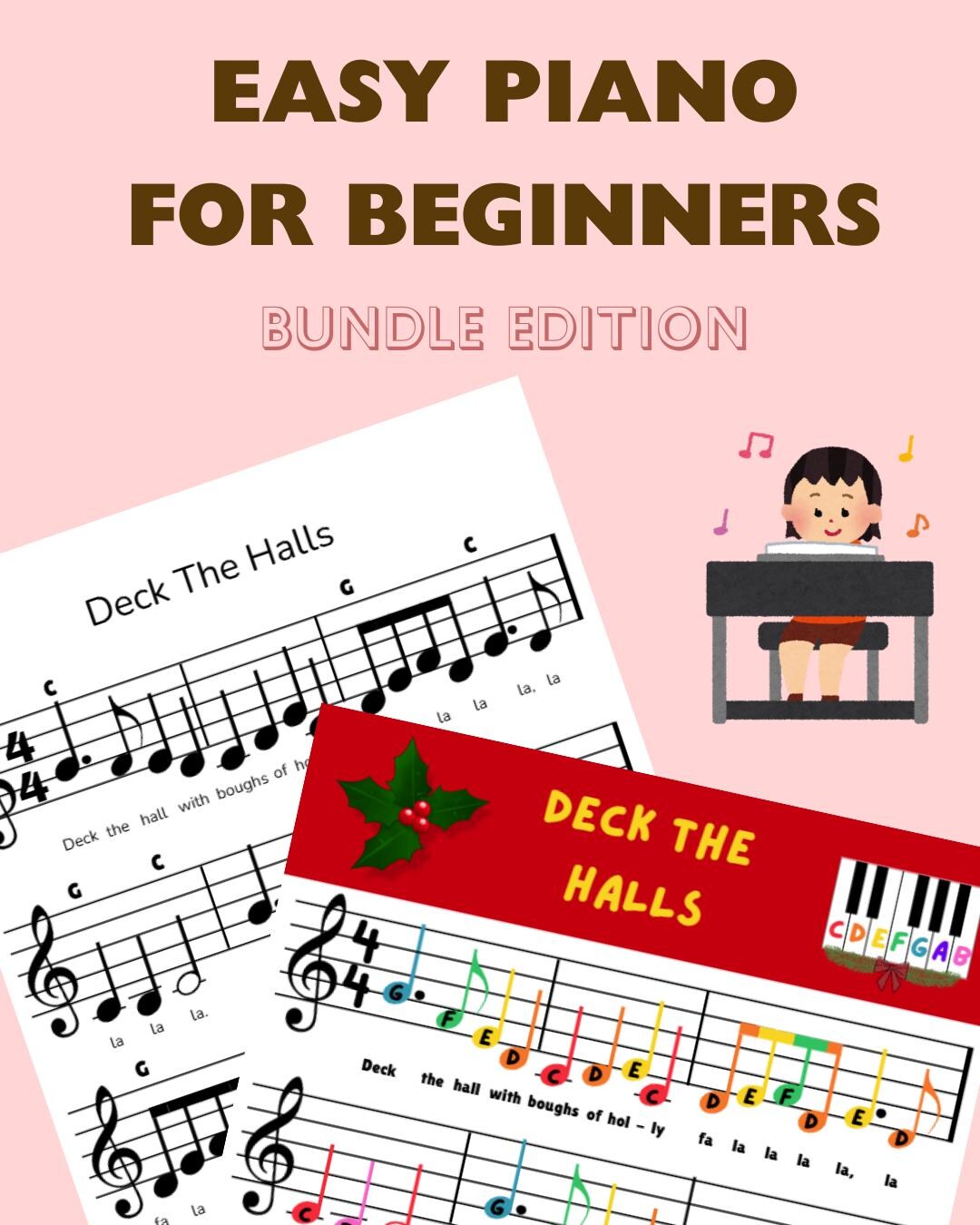 Deck the Halls | Easy Piano Sheet Music With Letter Notes | Multiple ...